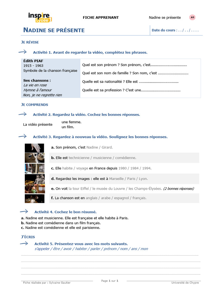 Inspire Lycée Niv A1 - Fiches D'exploitations Pédagogiques - Complet ...