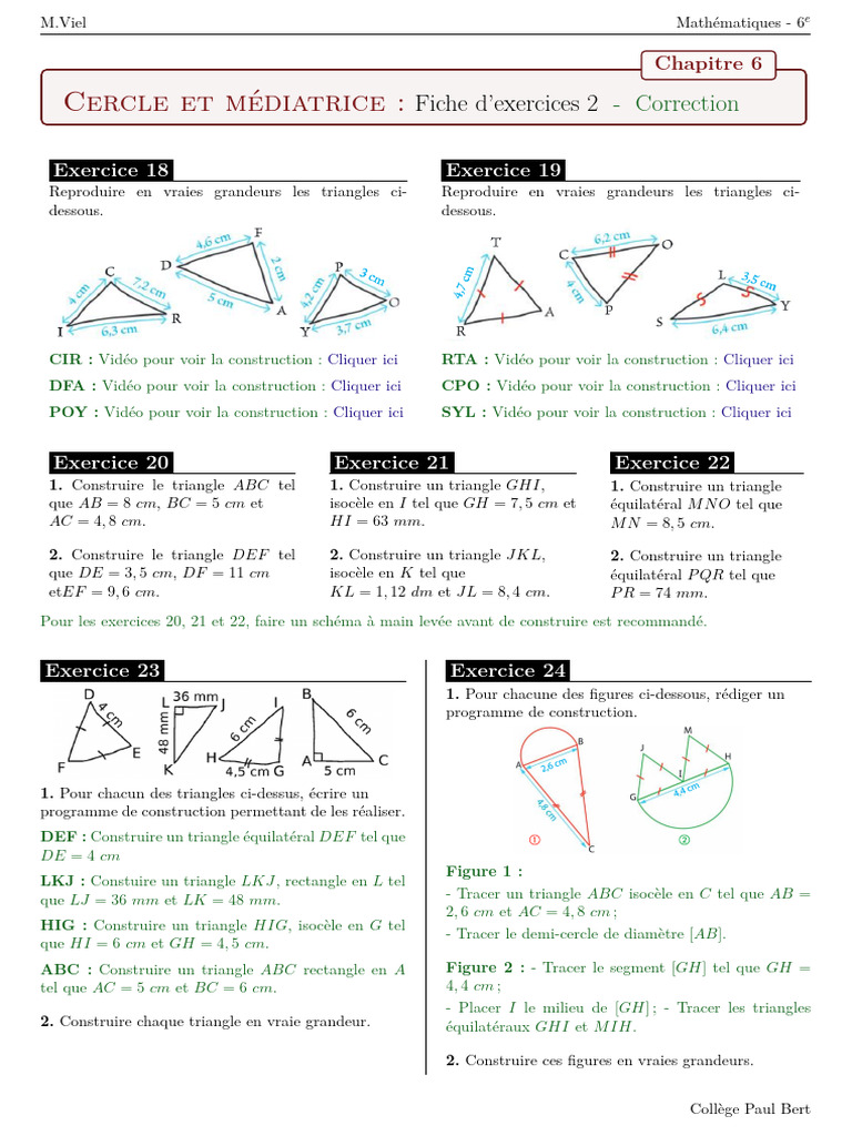 6e ch6 Cercle Mediatrice Exos2Correction | PDF | Triangle | Géométrie ...