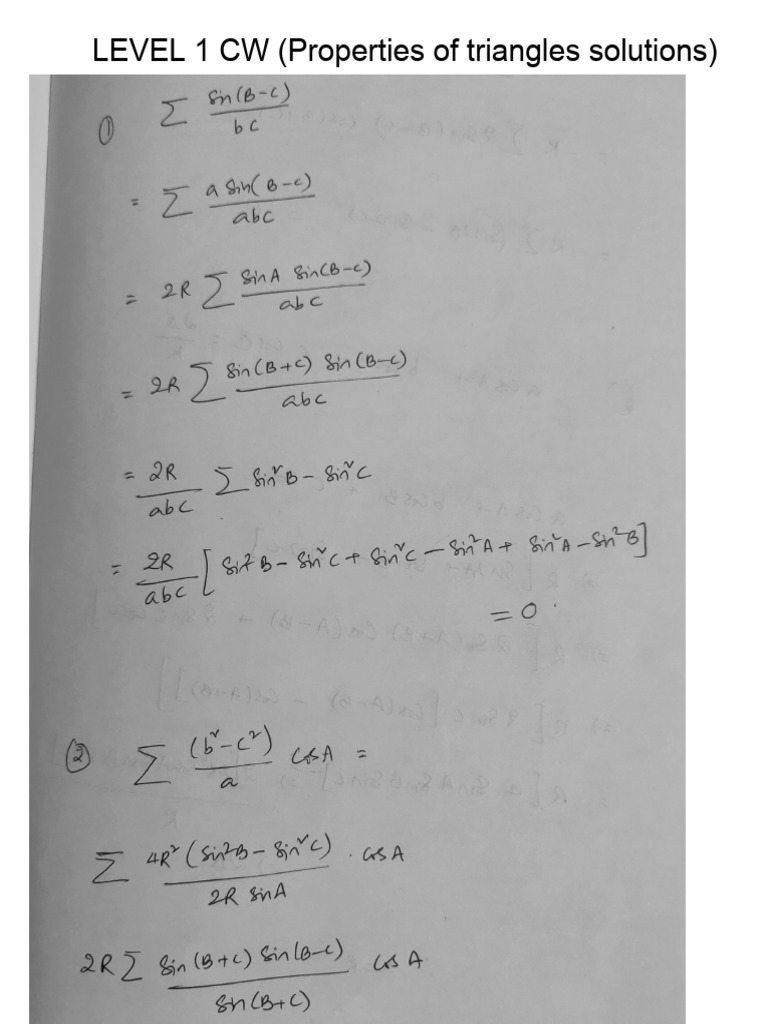Lever 2 CW Properties of Triangles Solutions | PDF