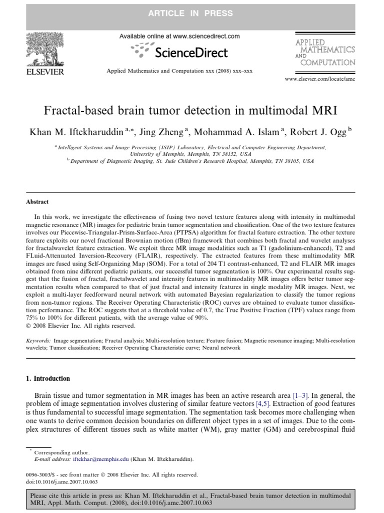Fractal Based Brain Tumor Detection Pdf Image Segmentation