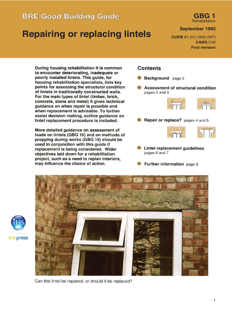 BRE GBG 1 Repairing or Replacing Lintels | PDF