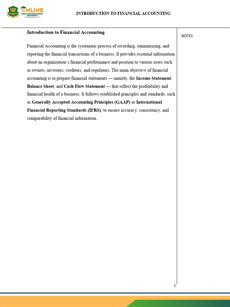UNIT 1 Introduction To Financial Accounting | PDF | Debits And Credits ...