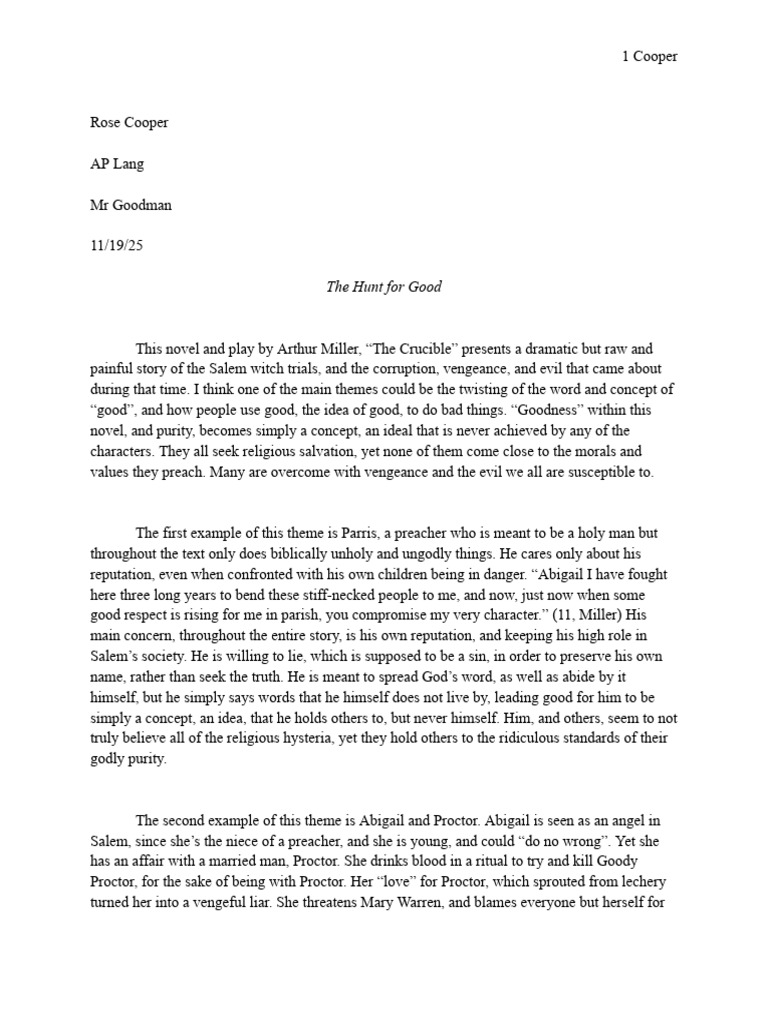 Essay For The Crucible | PDF
