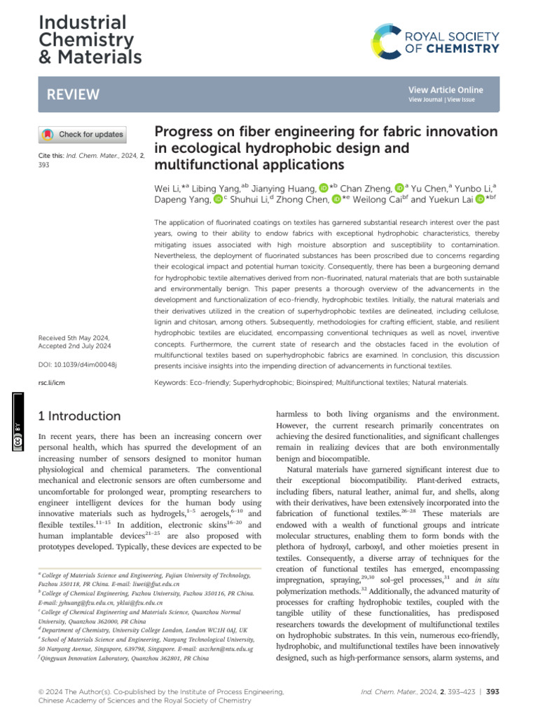 Progress on Fiber Engineering for Fabric Innovation in Ecological ...