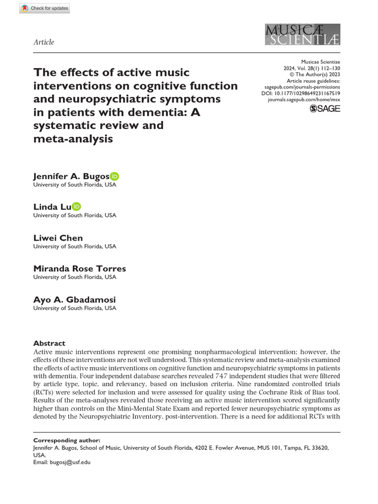 The Effects of Active Music Interventions On Cognitive Function and ...