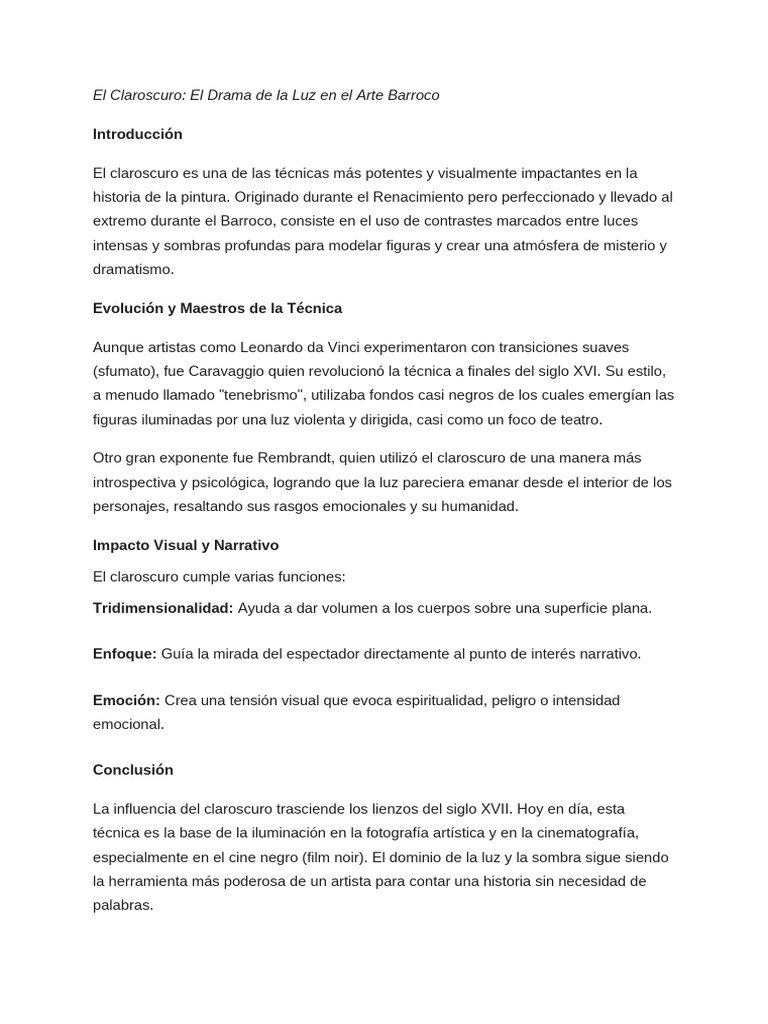 El Claroscuro - El Drama de La Luz en El Arte Barroco | PDF