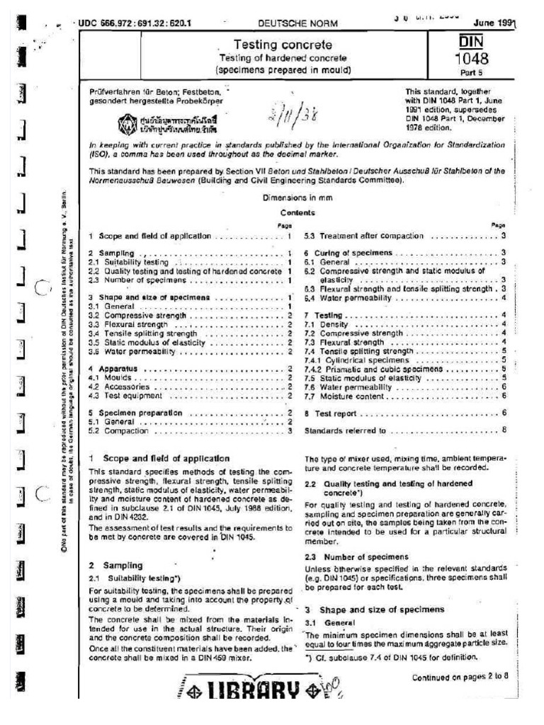 DIN 1048 PART 5 (Permeability) | PDF