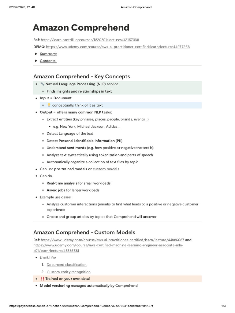 7.1 Amazon Comprehend | PDF | Computing | Information Science