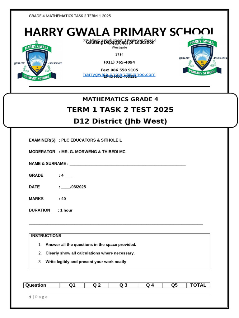 Mathematics Term 1 Task 2 | PDF