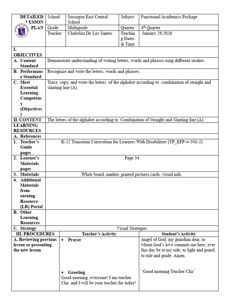LESSON PLAN. LETTER A | PDF | Human Communication | Learning