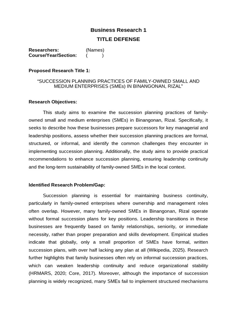 Title Defense Sample Template | PDF | Leadership | Human Capital