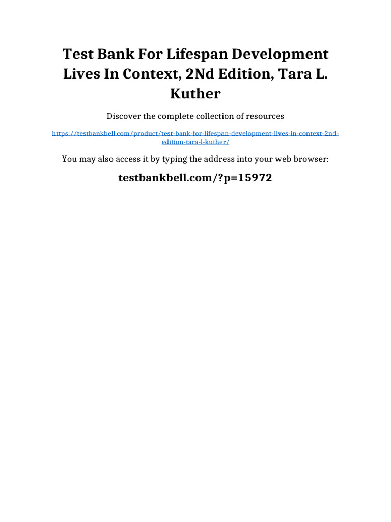 Test Bank for Lifespan Development Lives in Context, 2nd Edition, Tara ...