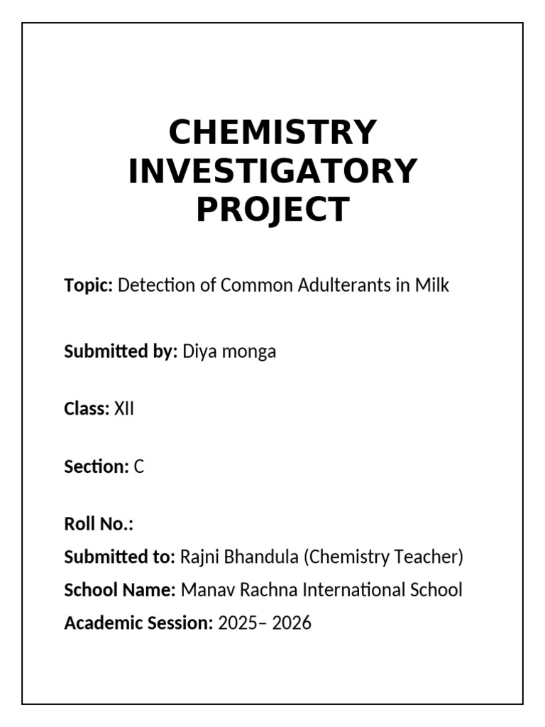 Class Xii Chemistry Investigatory Project - Food Adulteration | PDF ...