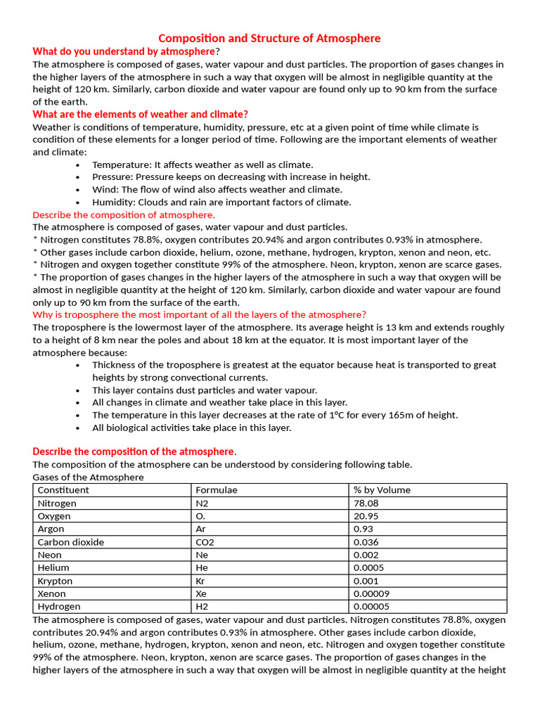 Composition & Structure of Atmosphere | PDF | Atmosphere Of Earth ...