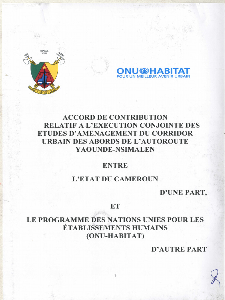 Accord Convention ONU-HABITAT_Gouvernement Abords Autoroute_CM 001 | PDF