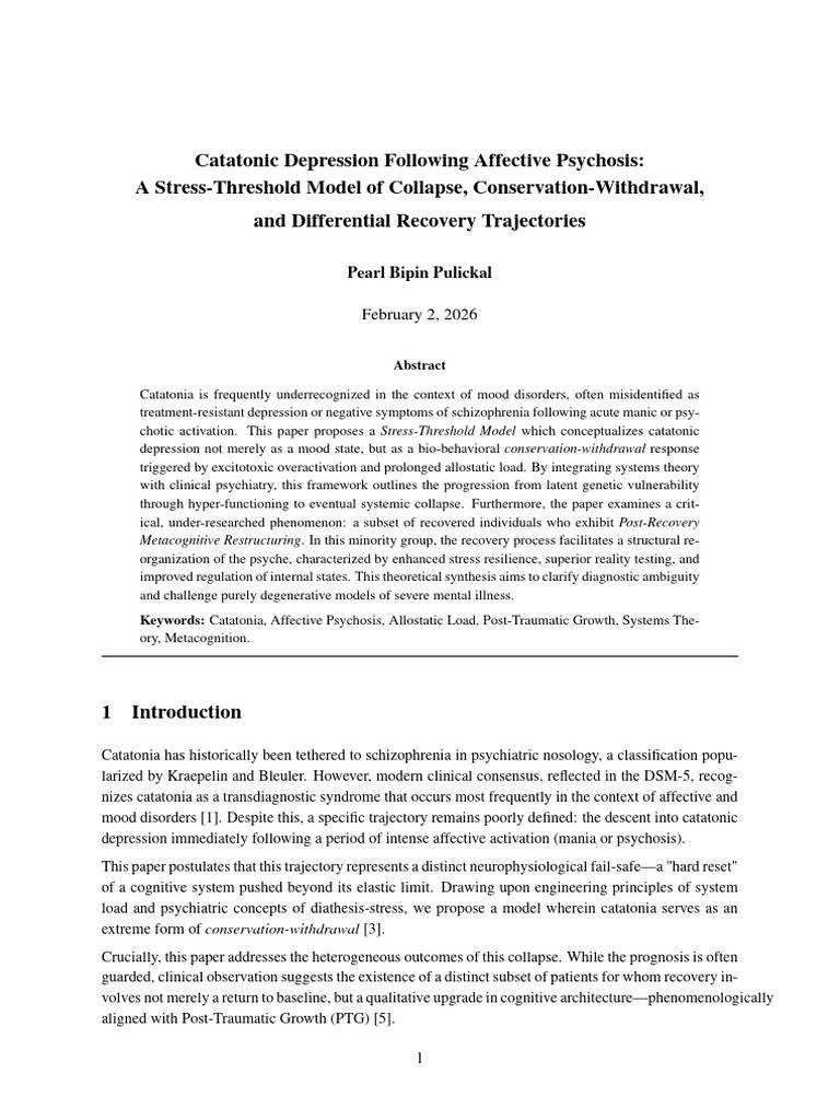 Catatonic Depression Following Affective Psychosis: A Stress-Threshold ...