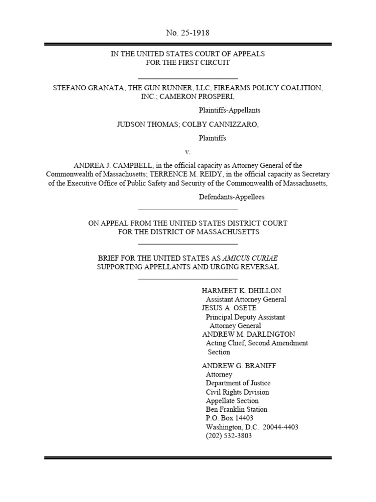 Trump DOJ Submits Brief in Massachusetts Handgun Roster Case | PDF ...