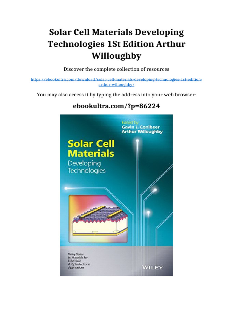 Solar Cell Materials Developing Technologies 1st Edition Arthur ...