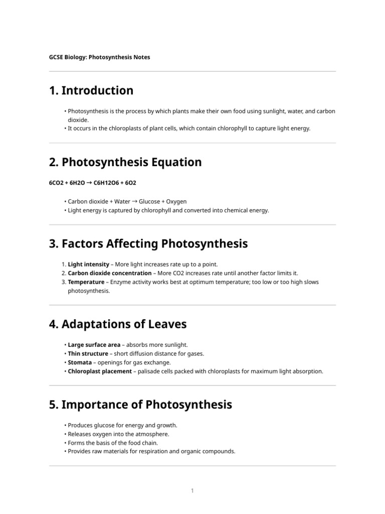 Photosynthesis Notes | PDF