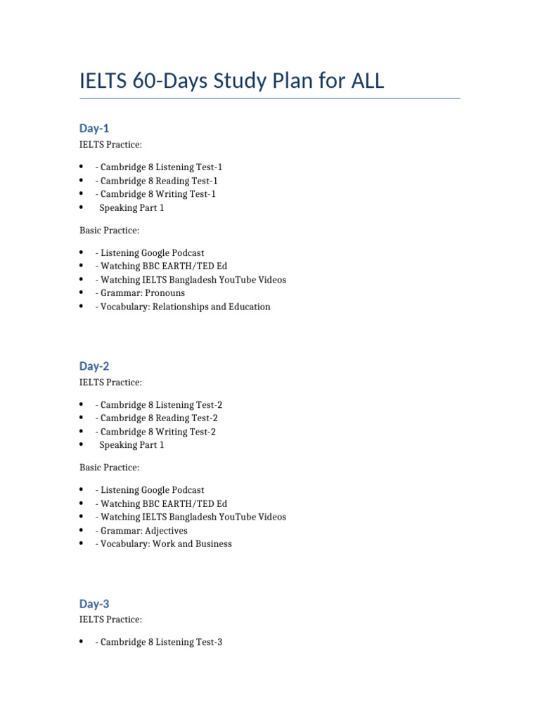 IELTS 60 Days Study Plan | PDF | Noun | Adjective