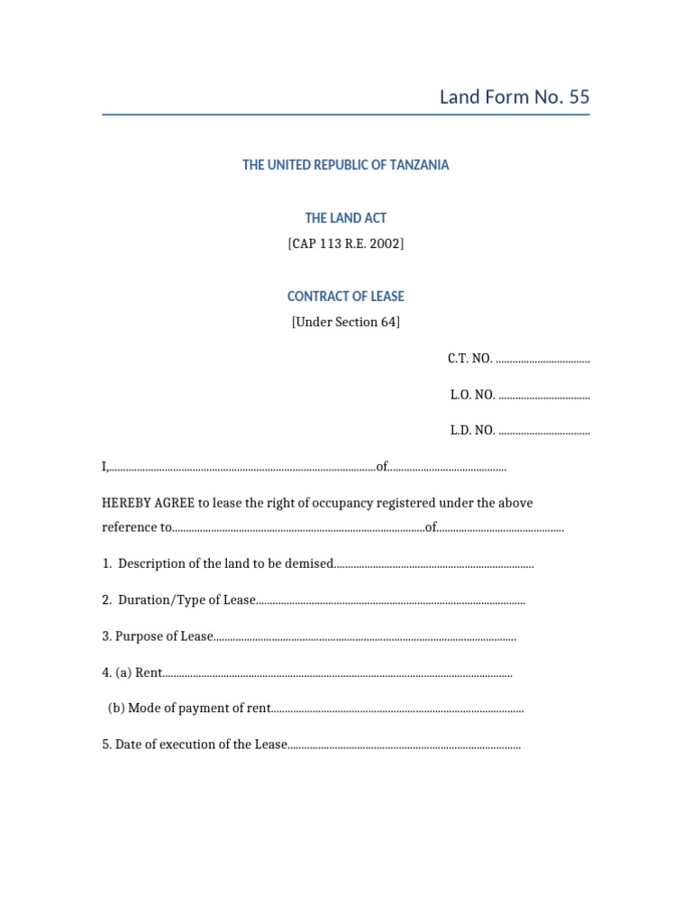 Contract of Lease Land Form No 55 | PDF | Lease | Chess Theory