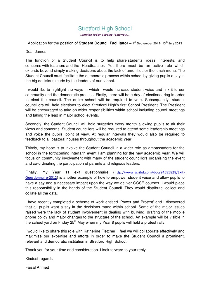 Student Council Application | PDF | Leadership | Cognition