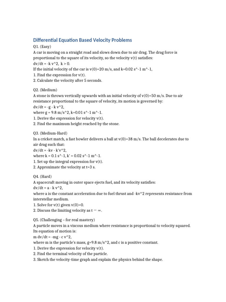 Velocity Problems | PDF