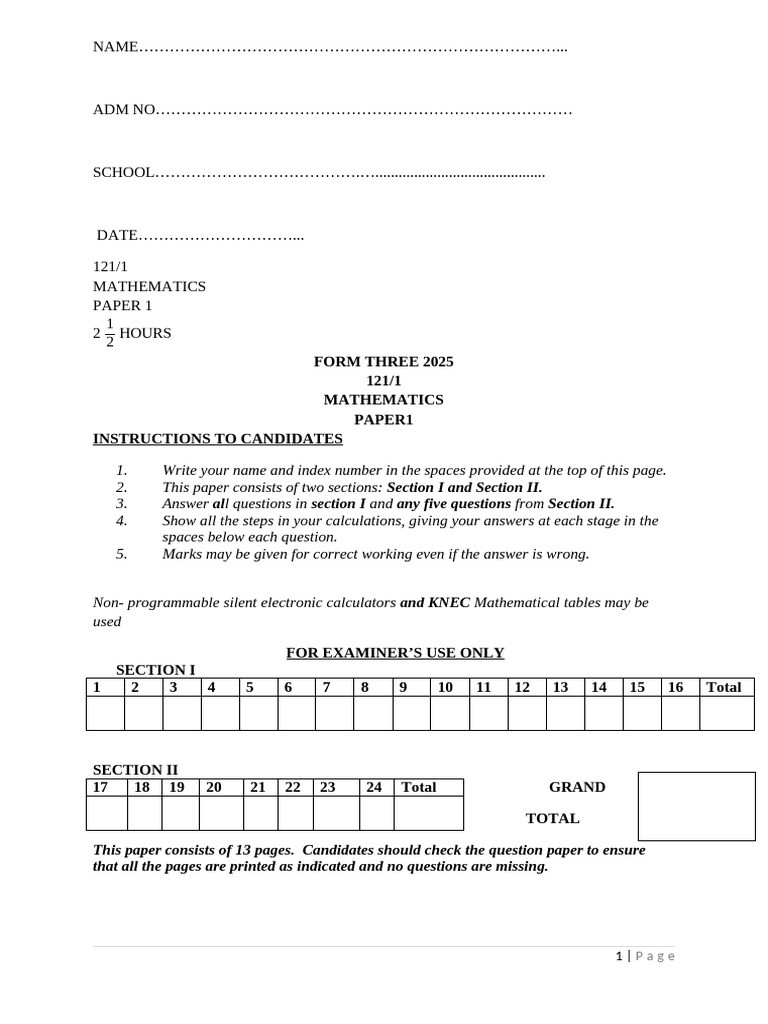 Maths Pp1 Qs Endterm 3 Exams | PDF | Area | Mathematics