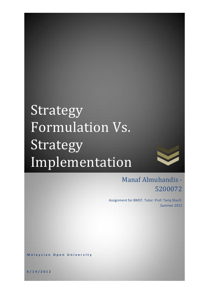 Strategy: Formulation vs. Implementation | PDF | Control (Social And ...