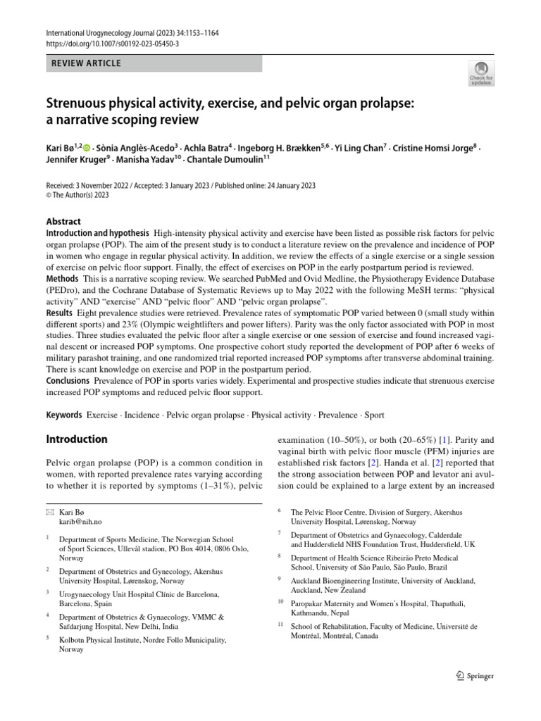 Strenuous Physical Activity, Exercise, and Pelvic Organ Prolapse A ...