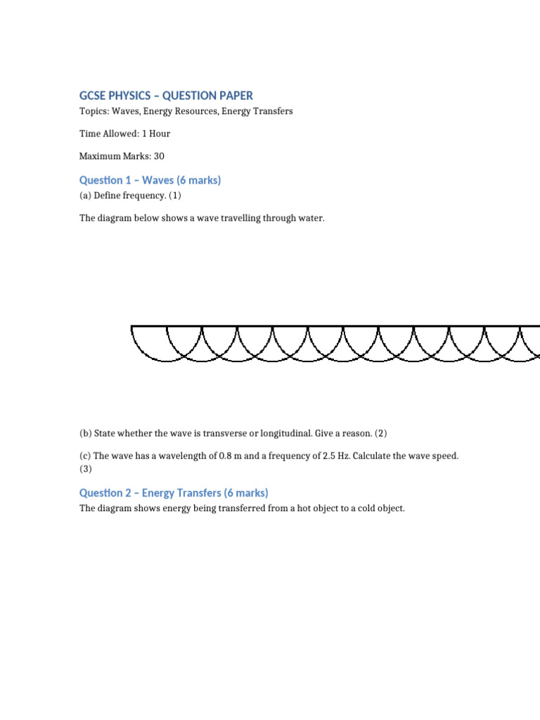 GCSE Waves Energy Question Paper With Diagrams | PDF