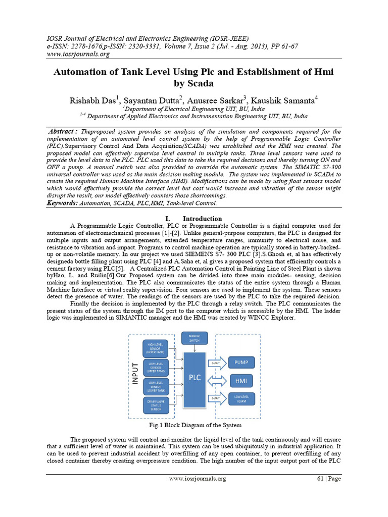 Automation of Tank Level Using Plc and Establishme | PDF | Programmable ...