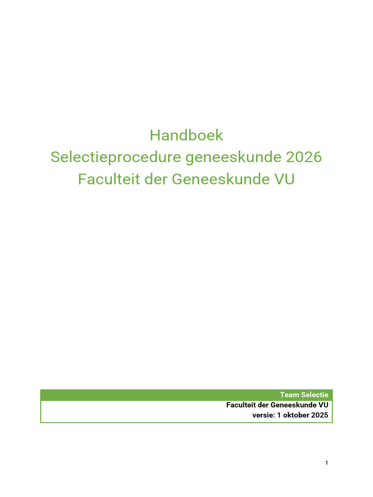 Handboek Selectie Geneeskunde VU 2026-2027 | PDF