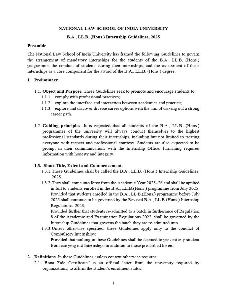 BA LLB (Hons.) Internship Guidelines - 2025 | PDF | Internship | Job ...