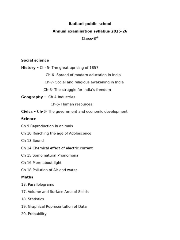 Annual Syllabus Class 8 | PDF