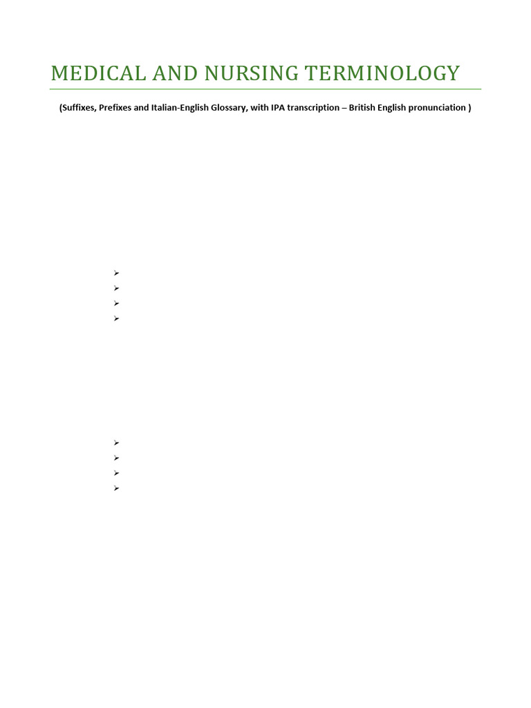Medical and Nursing Terminology | PDF | Word | Adjective