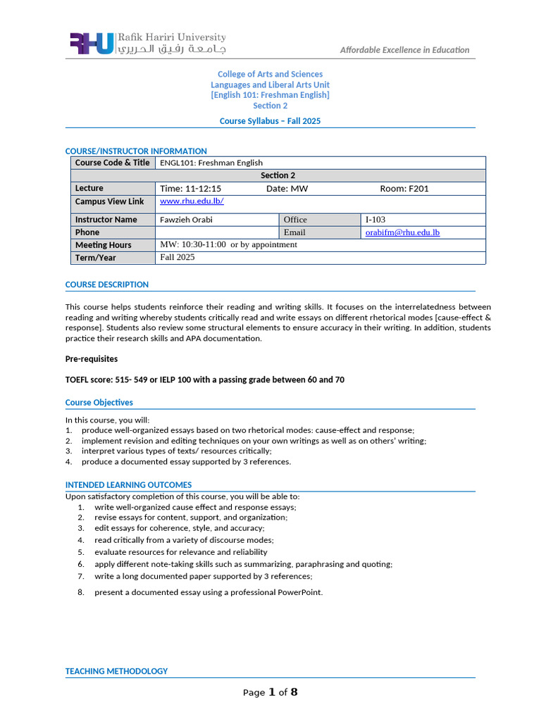 ENGL 101 SEC.2 Fall 2025 Syllabus | PDF | Plagiarism | Turnitin