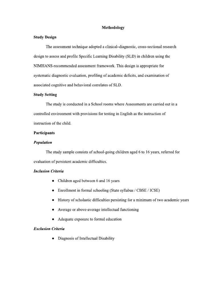 Nimhans SLD Methodology | PDF
