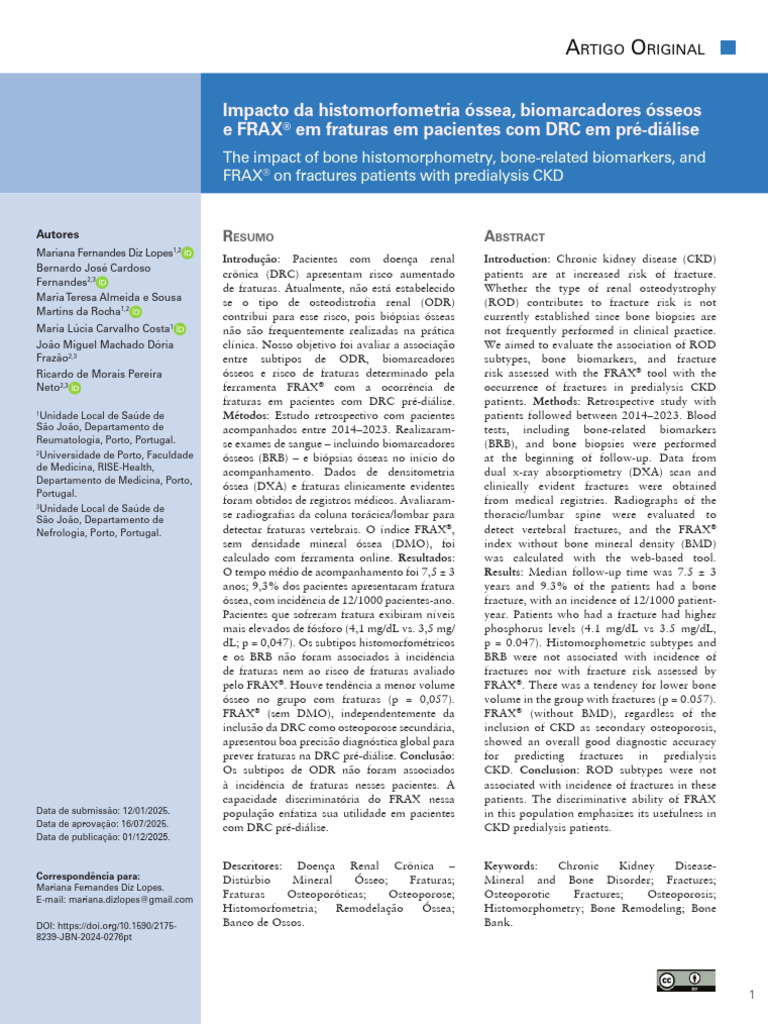 The impact of bone histomorphometry, bone-related biomarkers, and FRAX ...