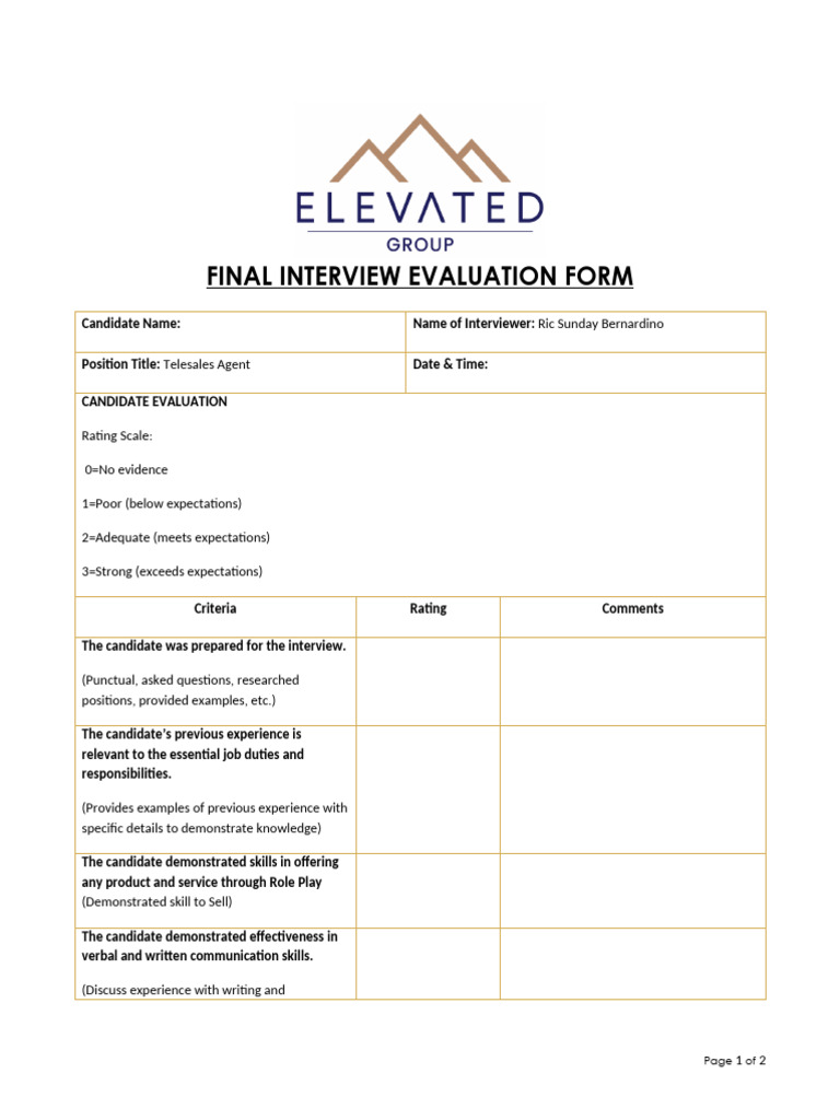 Final Interview Evaluation Form - Aisa Alfonso | PDF