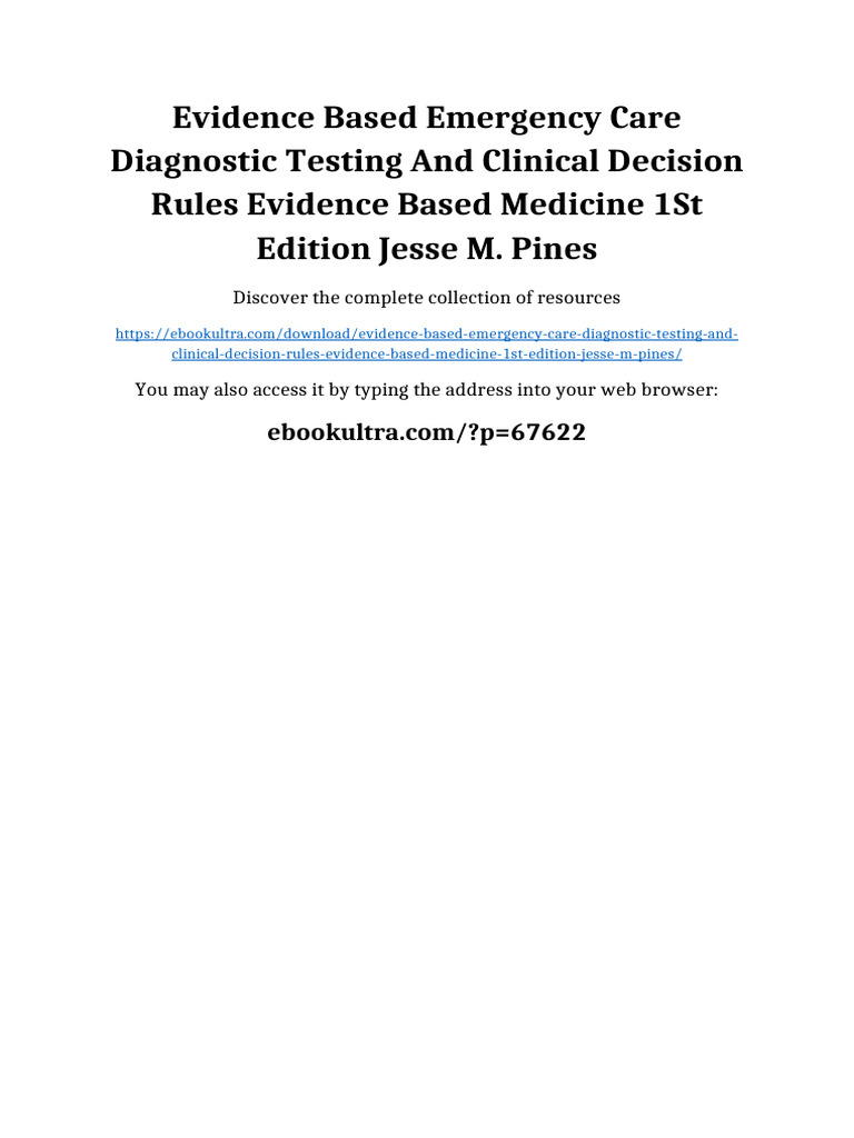 Evidence Based Emergency Care Diagnostic Testing and Clinical Decision ...