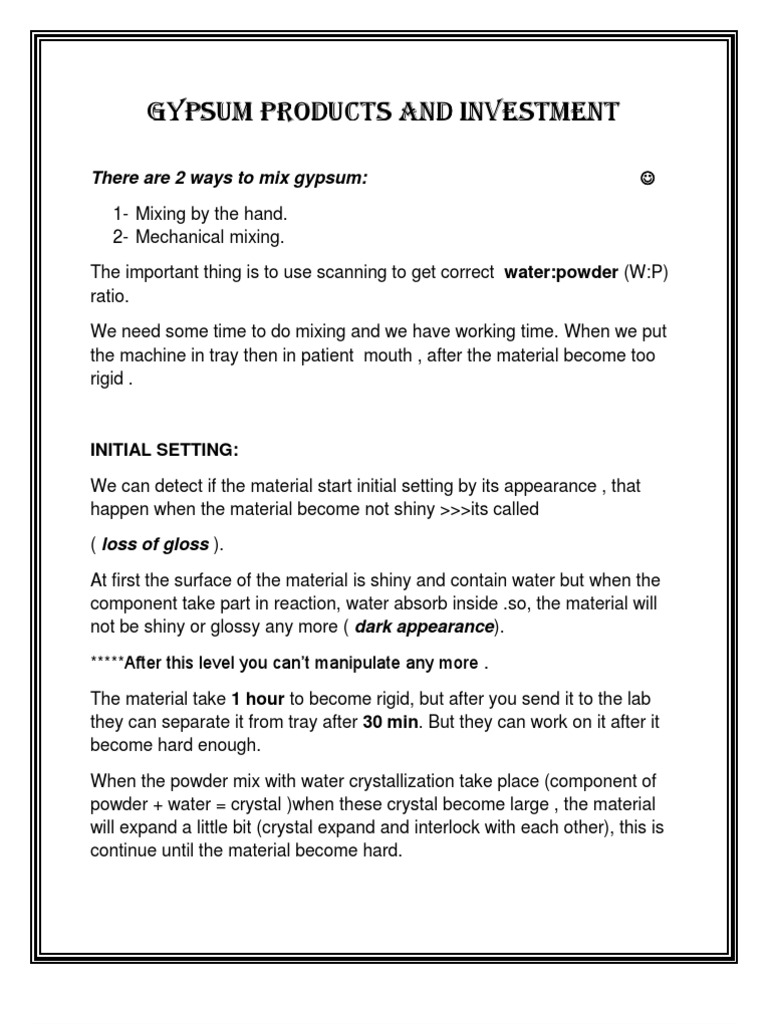 Gypsum Products and Investment: There Are 2 Ways To Mix Gypsum | PDF ...
