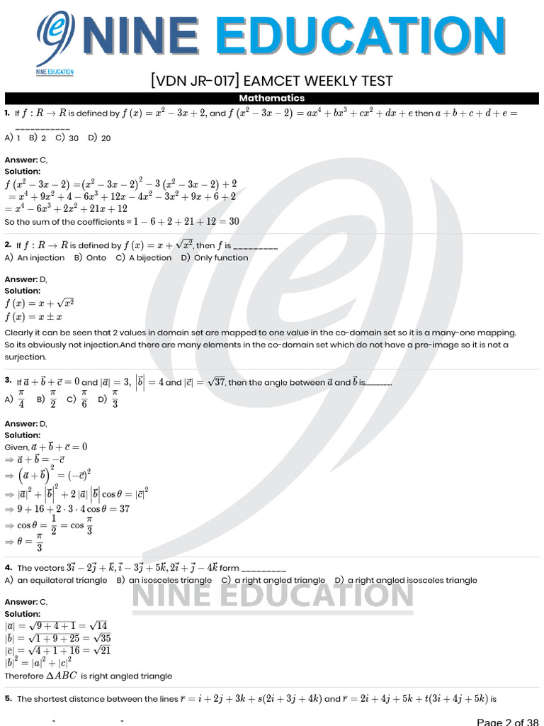 [Vdn Jr-017] Eamcet Weekly Test Solutions and Results | PDF | Triangle ...