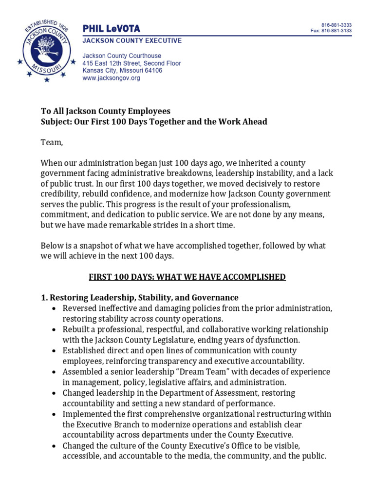 First 100 Days Progress and Priorities | PDF | Property Tax | Taxes