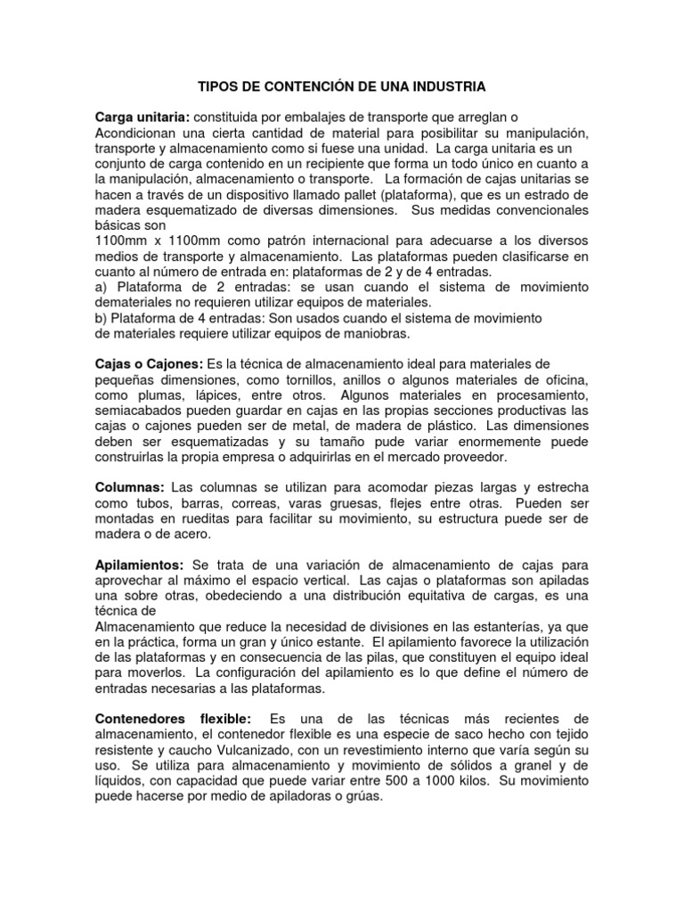 Tipos de Contención de Una Industria | PDF | Almacén | Tornillo