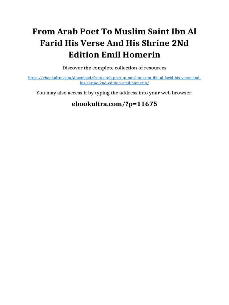 From Arab Poet to Muslim Saint Ibn Al Farid His Verse and His Shrine ...