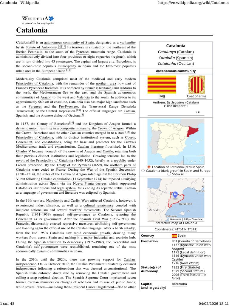 Catalonia - Wikipedia | PDF | Catalonia | Spain