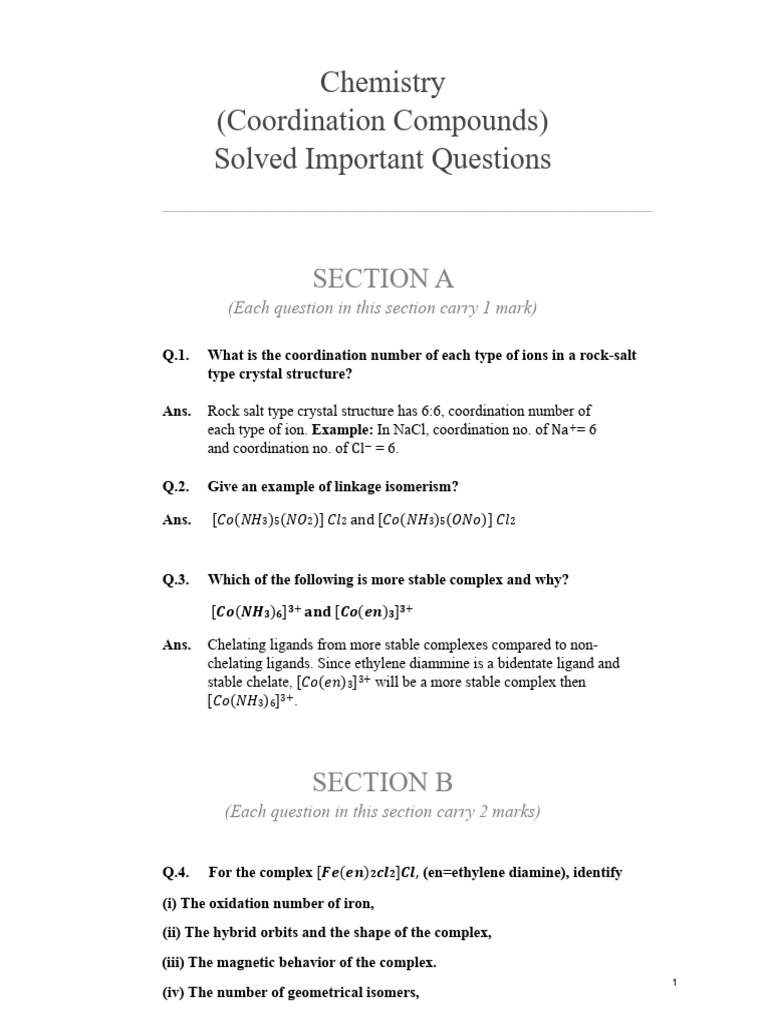 Class 12th Chemistry (Coordination Compounds) | PDF | Coordination ...