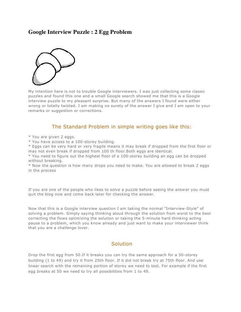 Google Interview Puzzle | Download Free PDF | Algorithms | Applied Mathematics