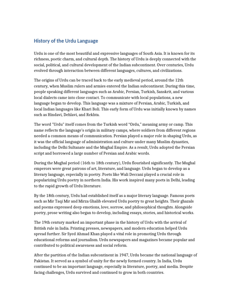 History of Urdu Language | PDF | Urdu | Linguistics